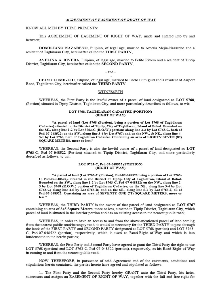 Right of Way Easement Agreement | PDF | Easement | Private Law