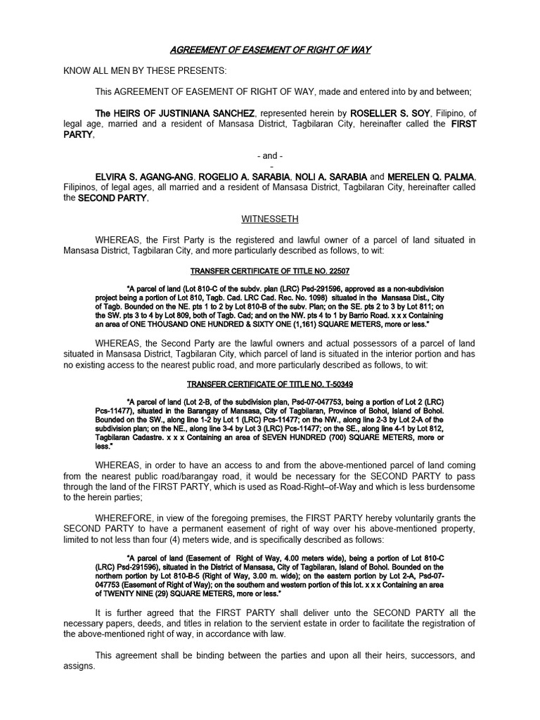 Agreement of Easement of Right of Way 3 | PDF | Easement | Civil Law (Legal System)