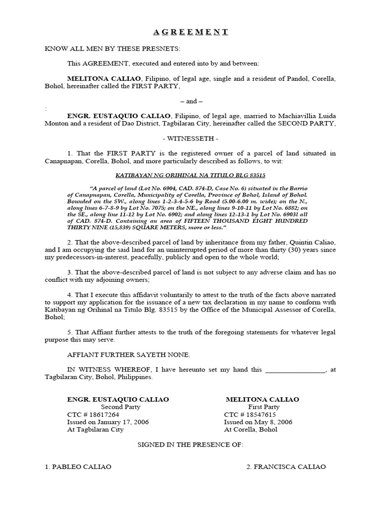 Agreement On Equal Sharing - Caliao | PDF