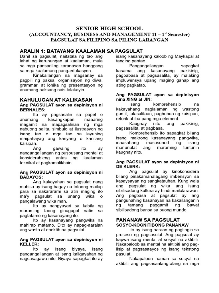 Pagsulat Sa Filipino Sa Piling Larangan | PDF