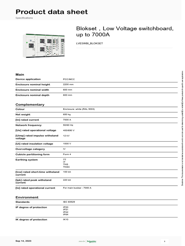 Blokset Low Voltage Switchboard Specs | PDF