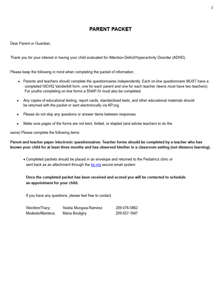 Adhd Parent Packet | PDF | Attention Deficit Hyperactivity Disorder ...