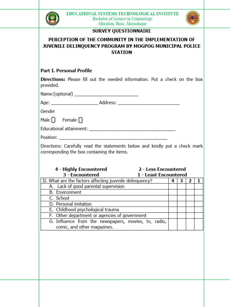 Survey Questionnaire | PDF