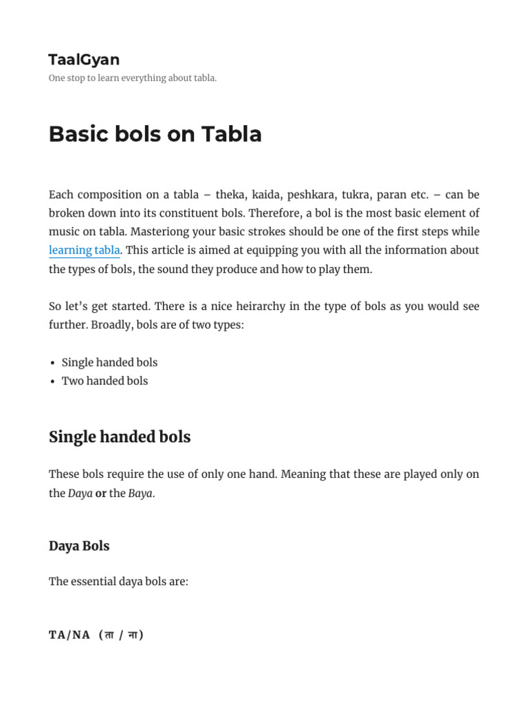 Understanding Tabla Bols for Beginners | PDF | Hand