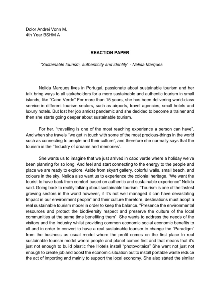 Reaction Paper | PDF | Tourism | Sustainability