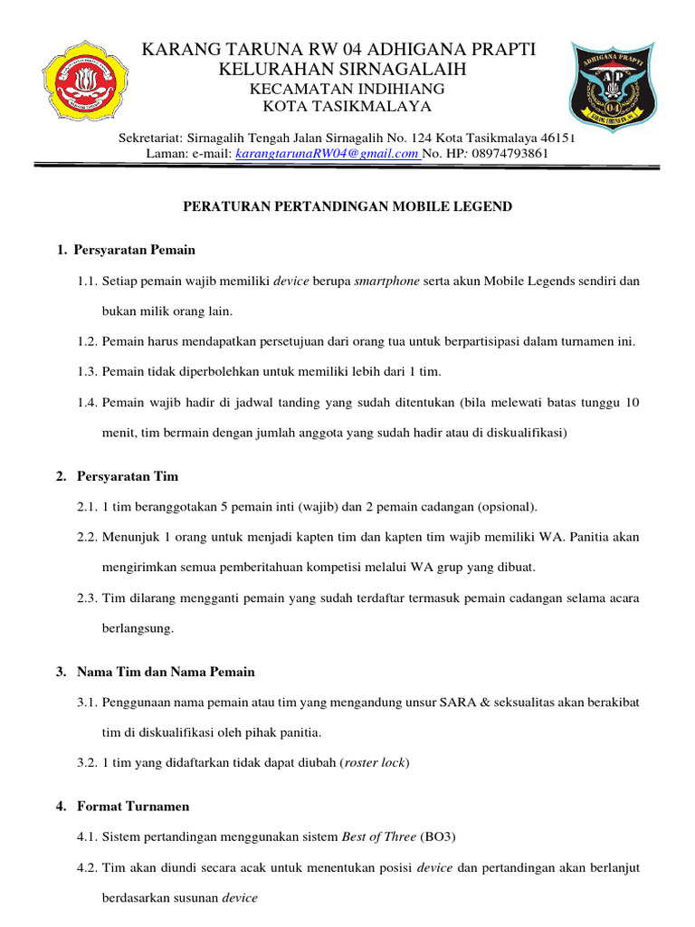 PERATURAN PERTANDINGAN MOBILE LEGEND | PDF