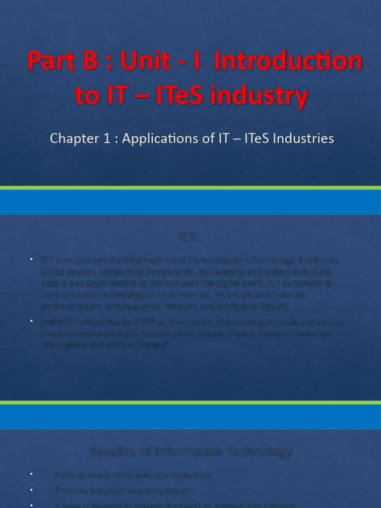 Grade 9 - Introduction To IT - ITeS Industries (CH 1) | PDF ...