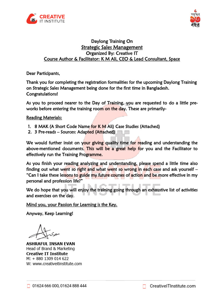 Pre Reading Materials For Strategic Sales Management Training | PDF ...