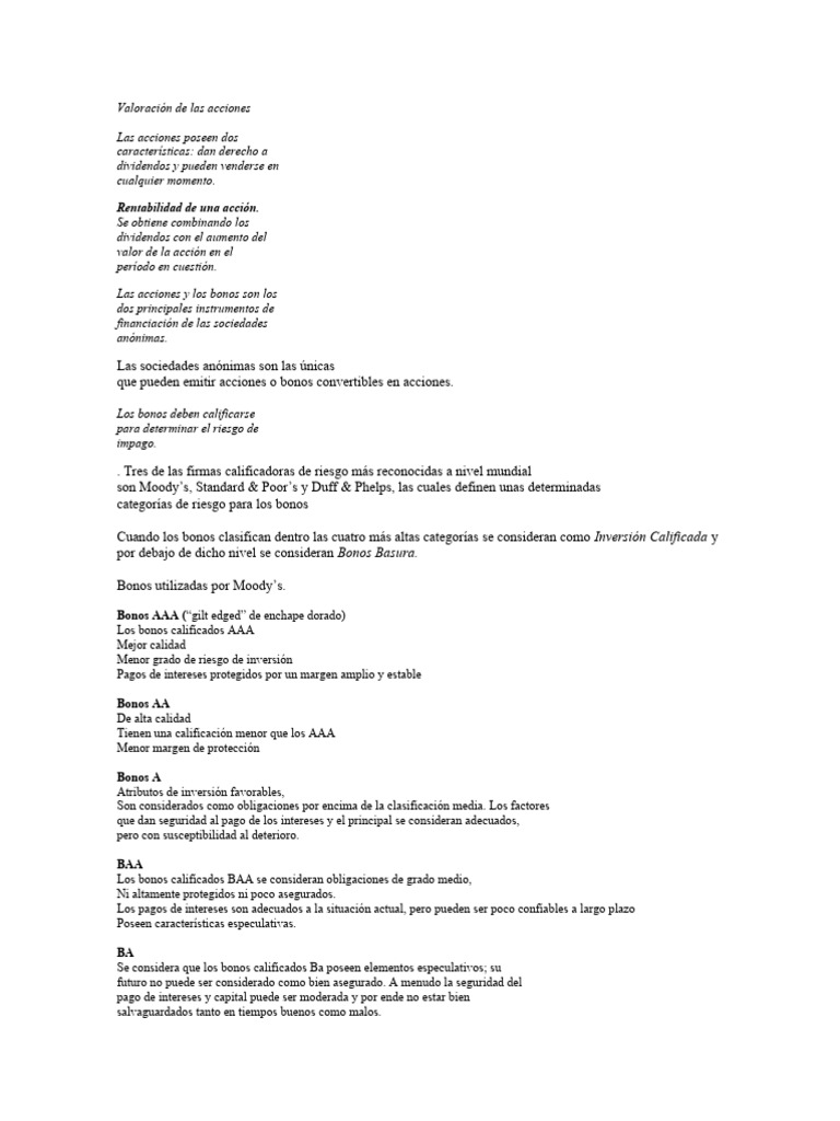 Valoración de Las Acciones y Bonos | PDF