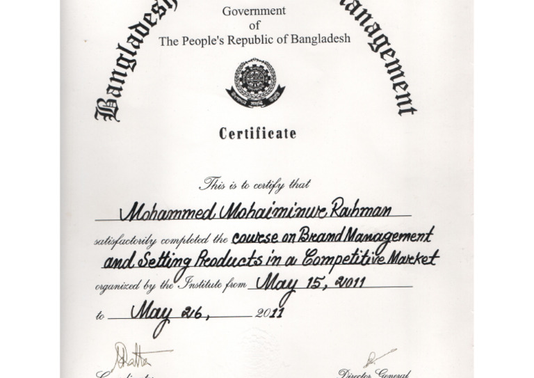 Bangladesh Institute of Management Certificate | PDF