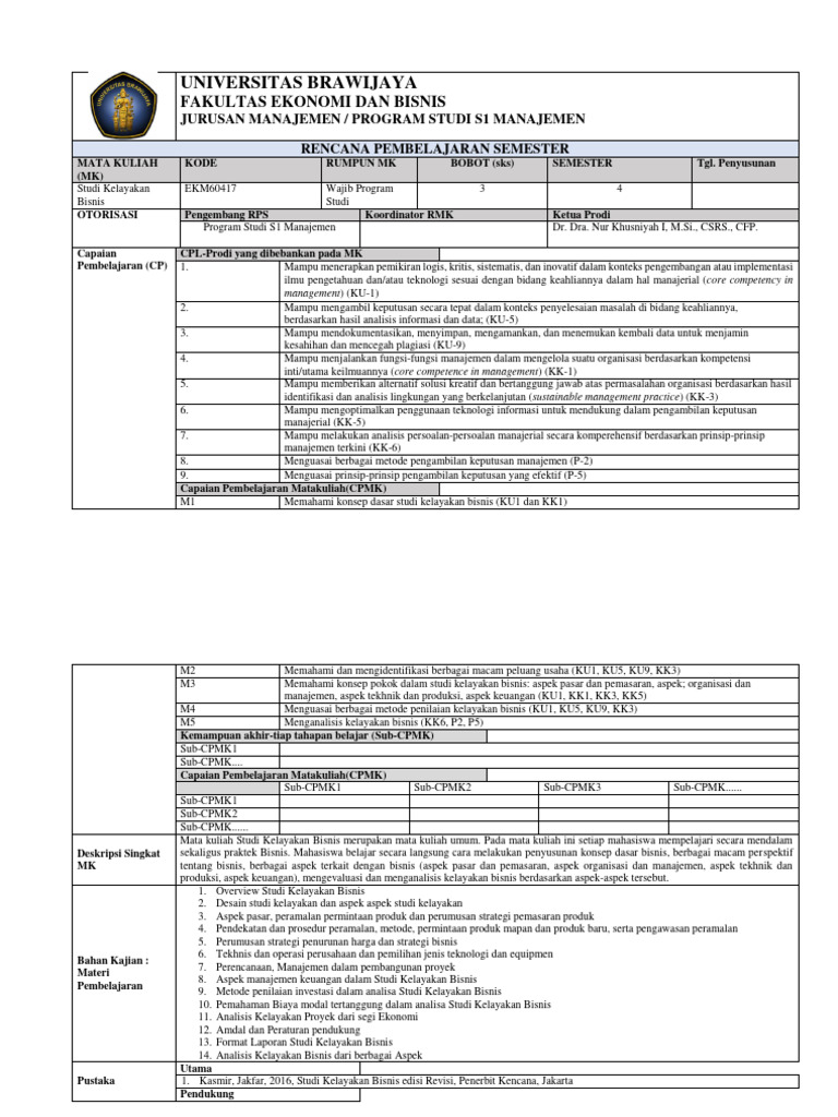 RPS OBE Studi Kelayakan Bisnis | PDF