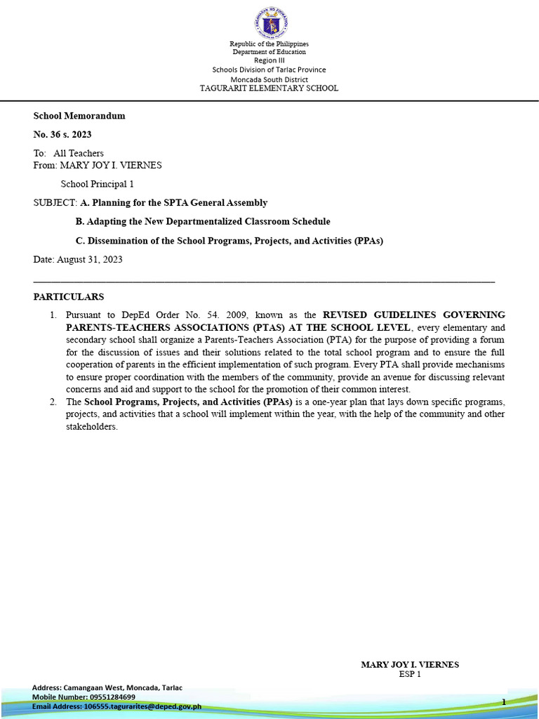 Staff Meeting Memo for Teachers | PDF