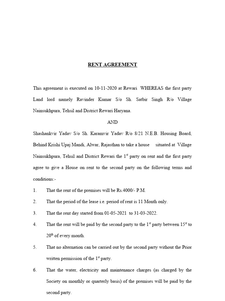 RENT AGREEMENT Kavita Saini | PDF