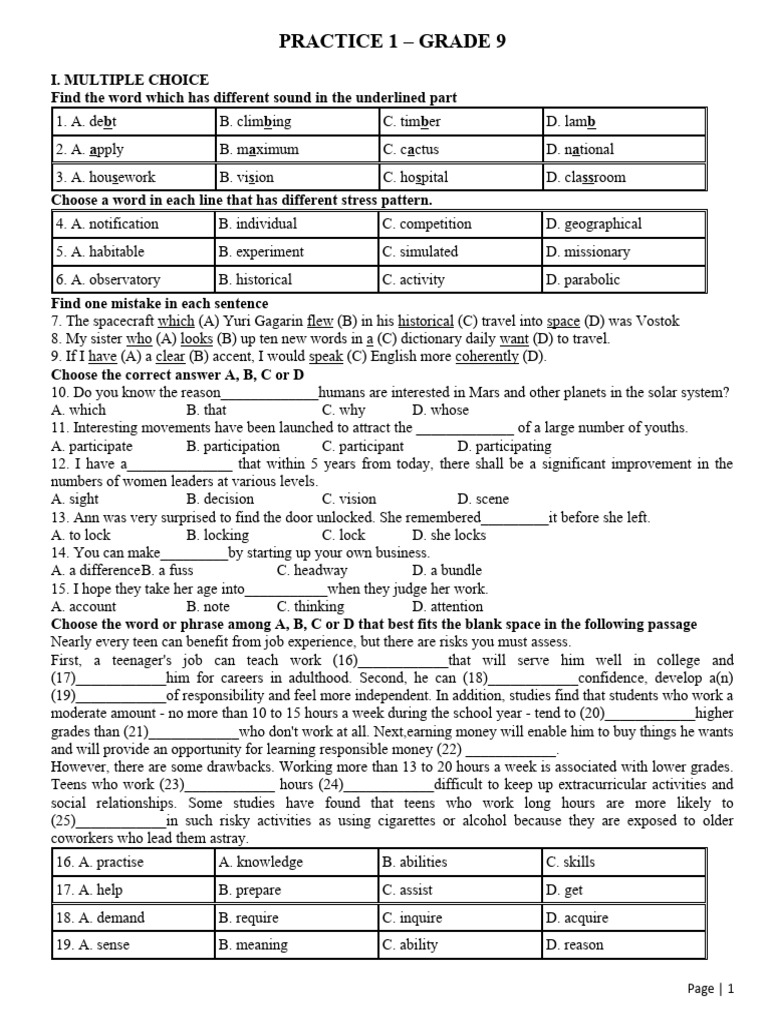 Practice Test 9 - 1 | PDF | Natural Disasters | Adolescence