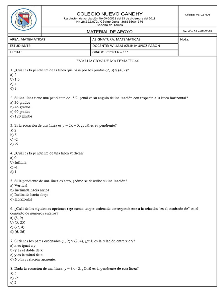 Evaluacion Ciclo 6 Matematicas | PDF