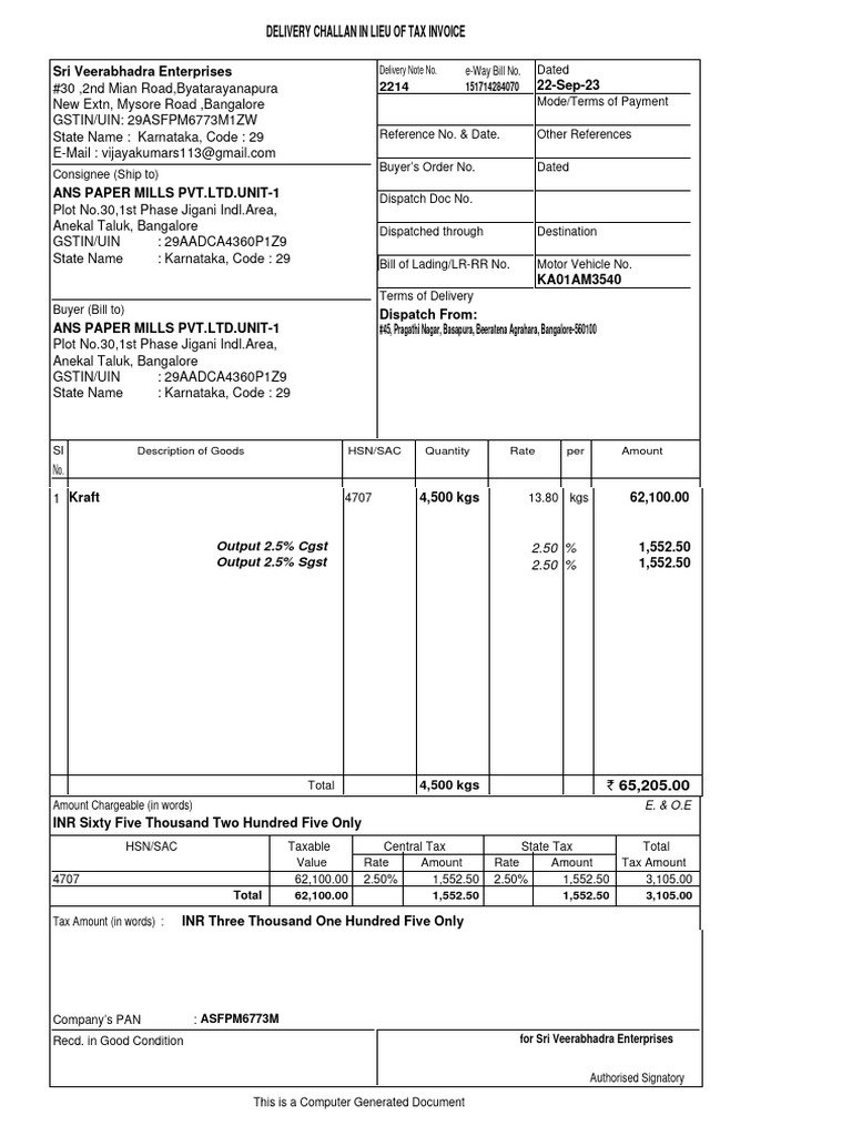 Delivery Challan in Lieu of Tax Invoice | PDF | Government | Taxes