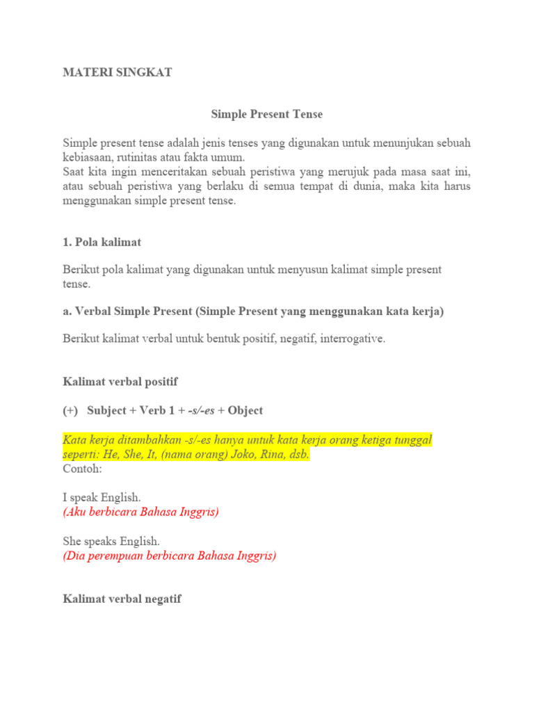 Materi Present Tense | PDF | Karier & Perkembangan | Seni & Disiplin Bahasa