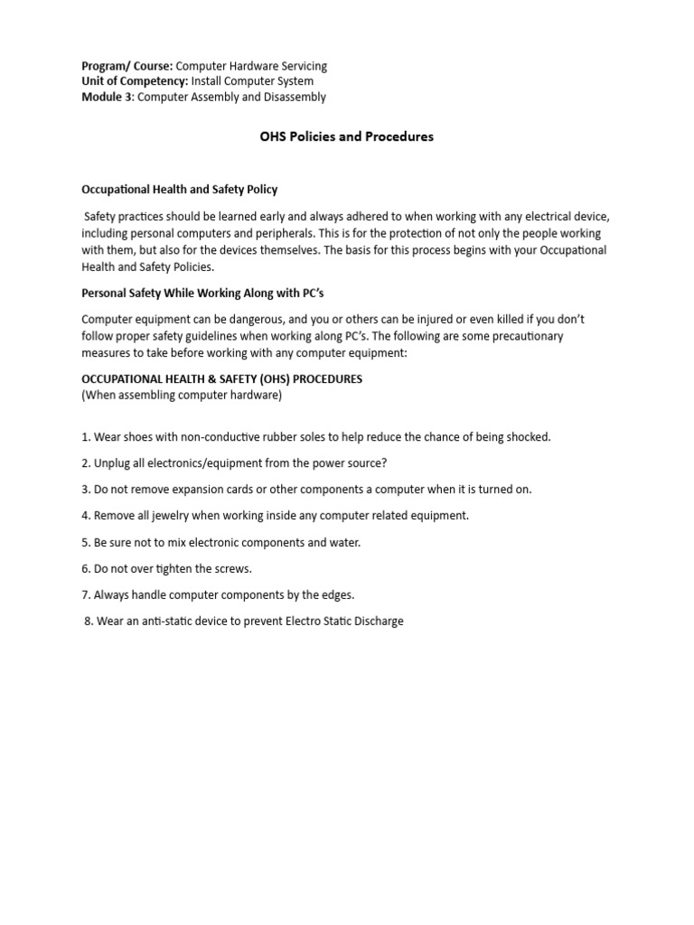 Module 3 Computer Assembly Nd Disassembly Pdf Computer Hardware