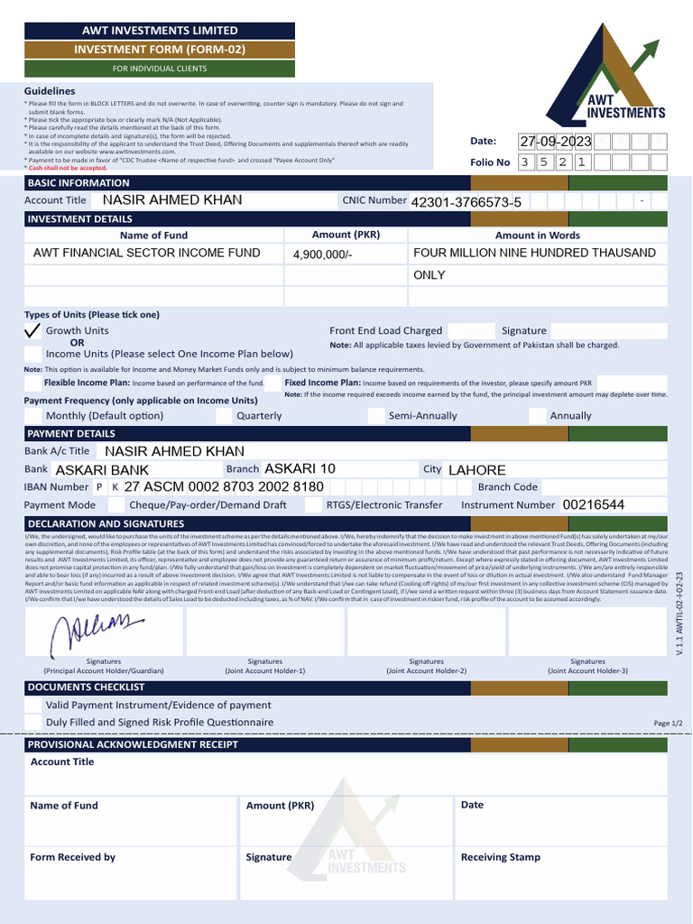 Investment Form - Ind | PDF