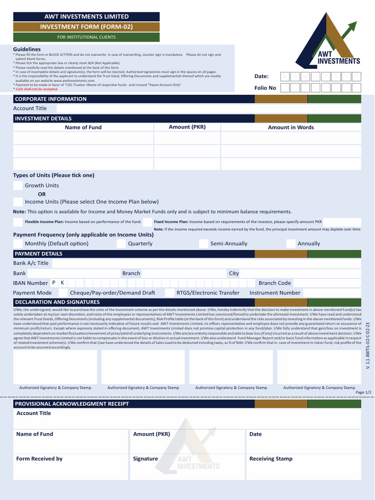 AWT Investment Form for Clients | PDF | Investing | Dividend