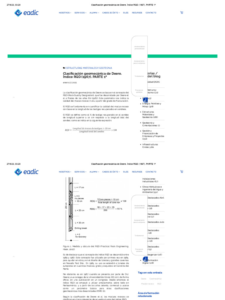 Clasificación Geomecánica de Deere. Índice RQD (1967) - PARTE 1 | PDF