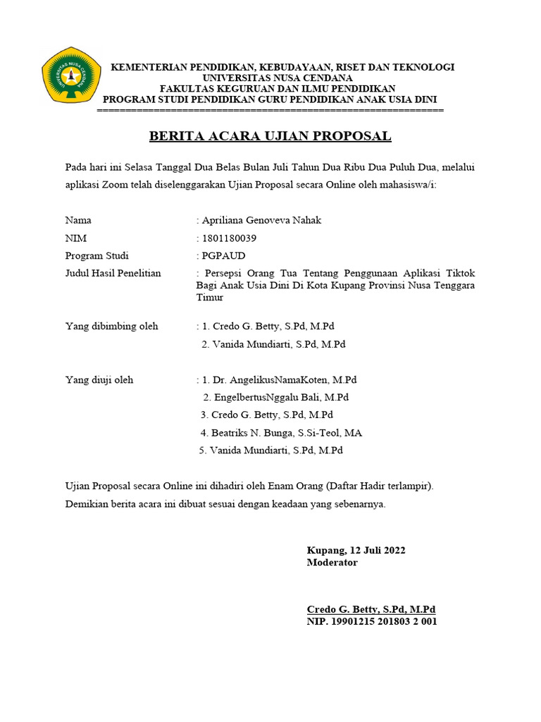 berita acara proposal lia | PDF