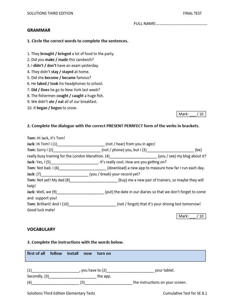 Final Test 8.1 | PDF
