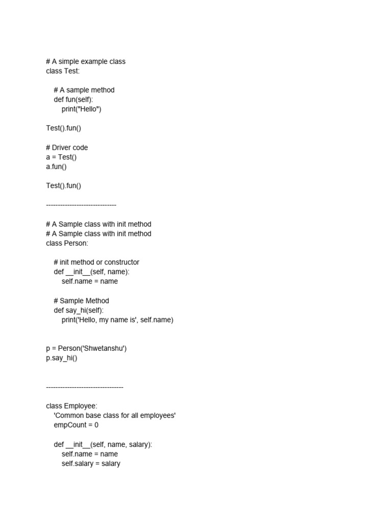 Python Class Objects Code Pdf Method Computer Programming Inheritance Object