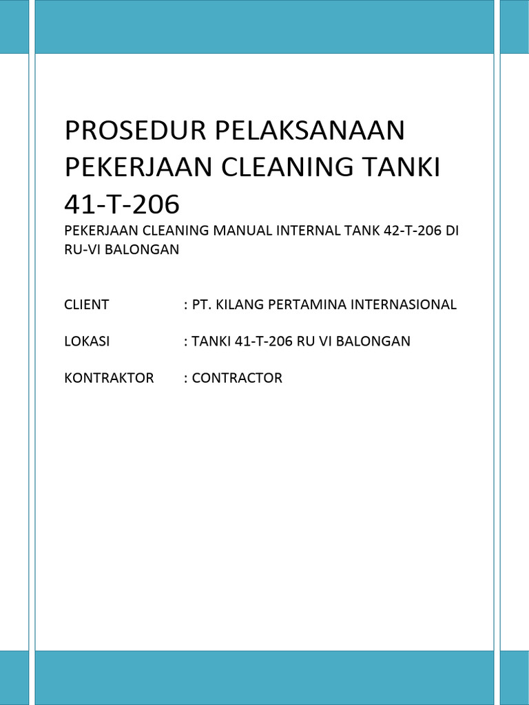 PROSEDUR PEKERJAAN CLEANING TANK 41-T-206 | PDF