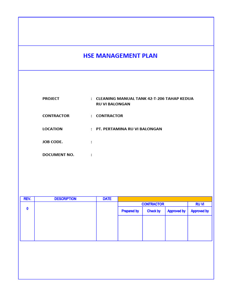 HSE Plan CLEANING TANK 402 | PDF