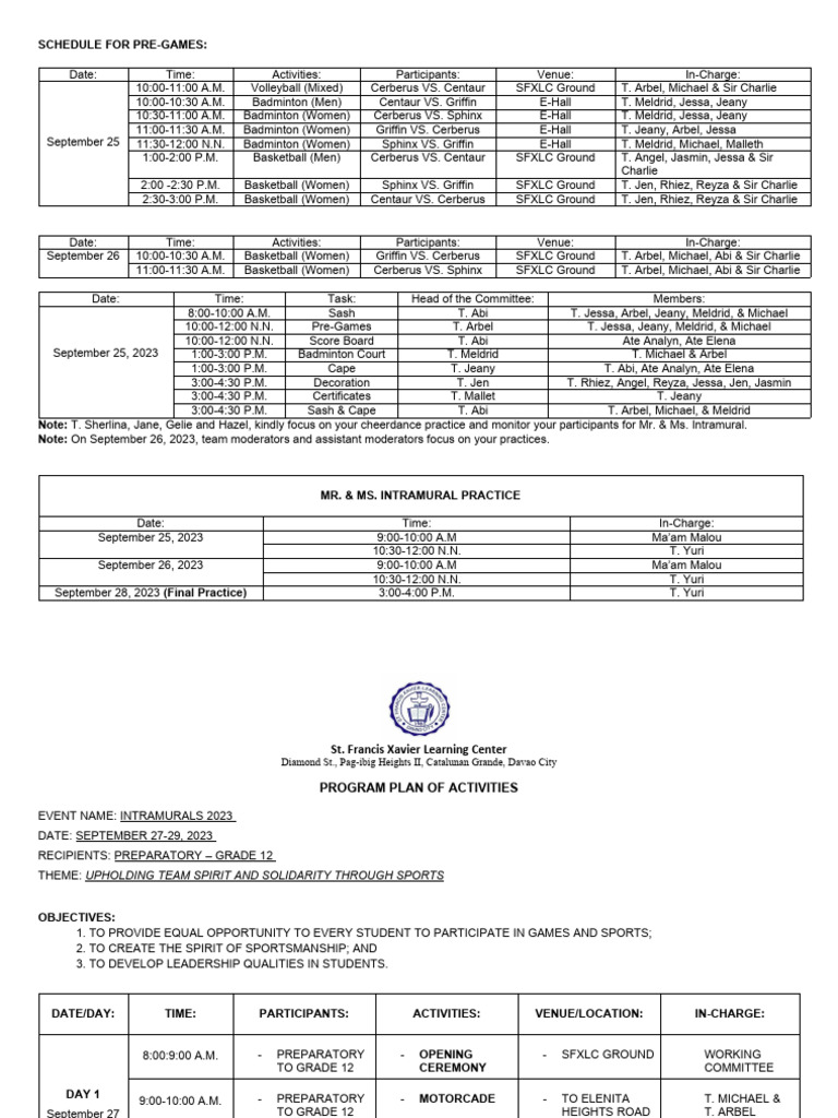 PROGRAM-PLAN-INTRAMURAL-2023 | PDF | Team Sports | Summer Sports