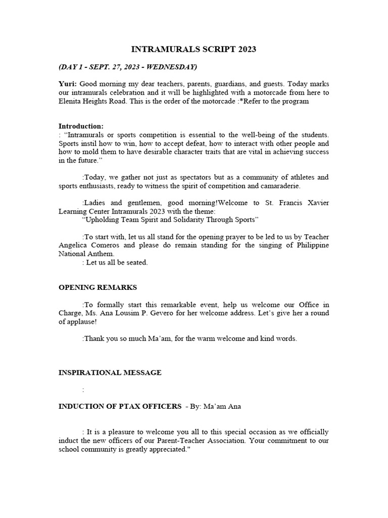 INTRAMURALS 2023- SCRIPT | PDF