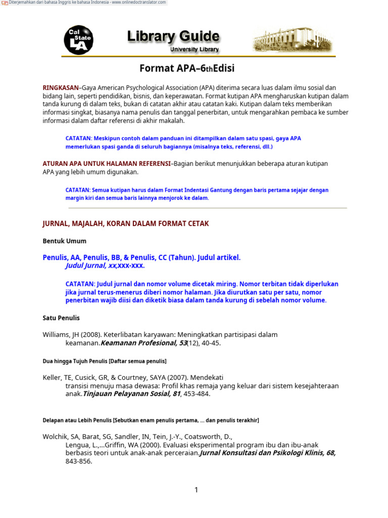 Panduan Format APA Edisi 6 | PDF