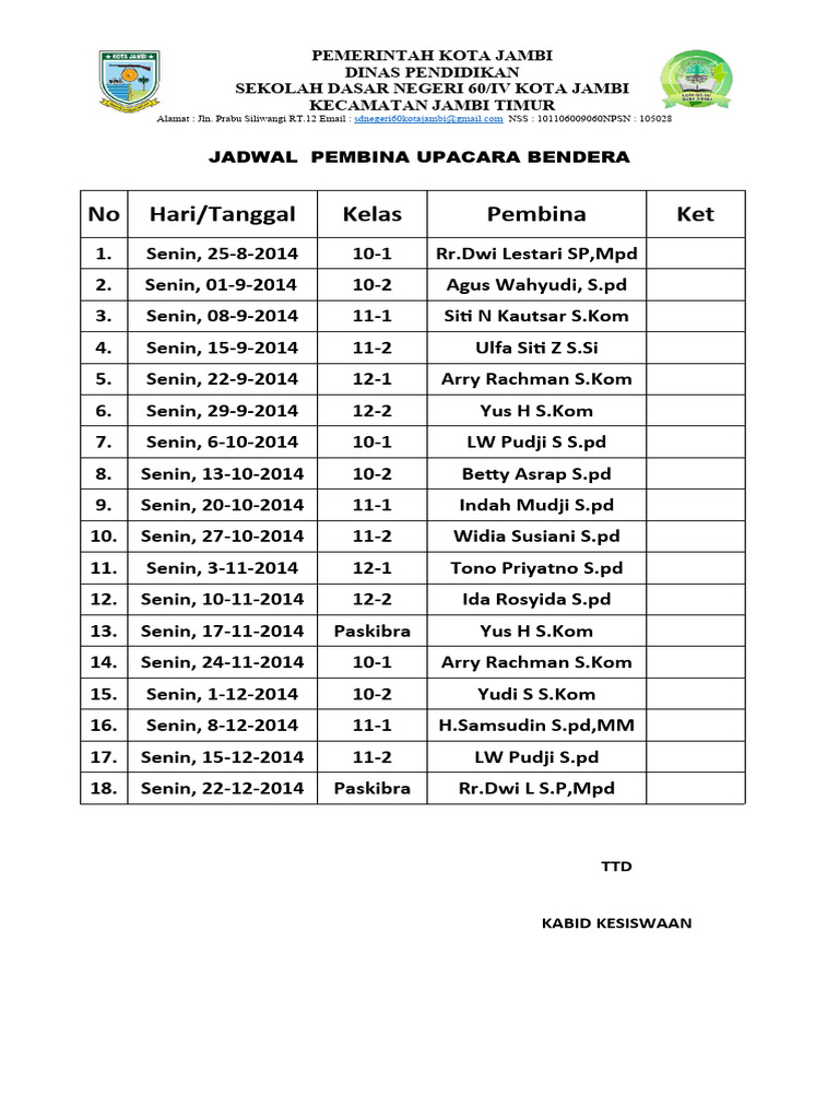 Jadwal Pembina Upacara | PDF
