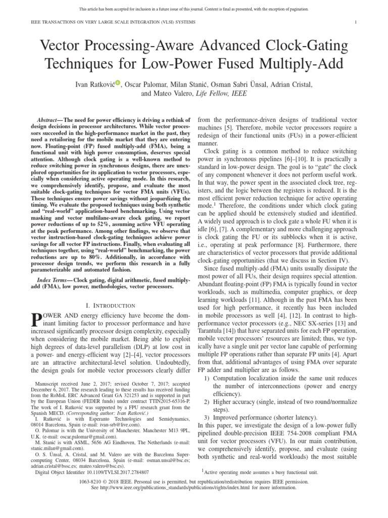 Vector Processing-Aware Advanced Clock-Gating Techniques For Low-Power Fused Multiply-Add | PDF