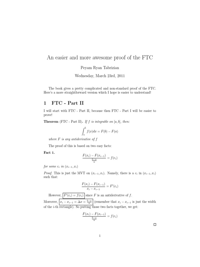 More Awesome Proof of The FTC | PDF | Mathematical Analysis | Analysis