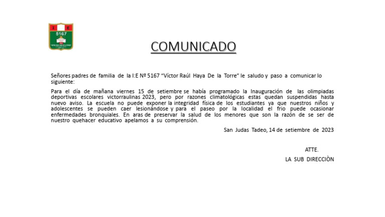 Comunicado-Corregido - Suspension Inauguracion Olimpiadas | PDF