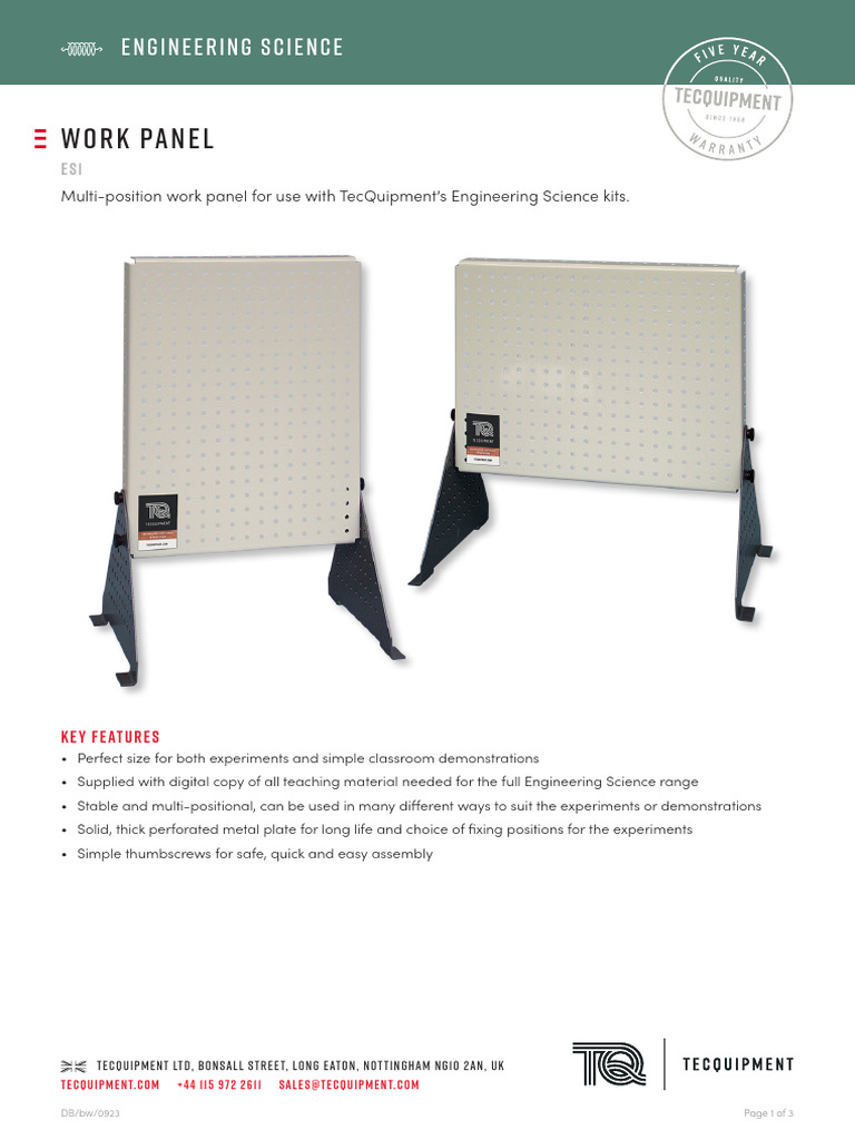ES1 Work Panel Datasheet | PDF | Classical Mechanics | Machines