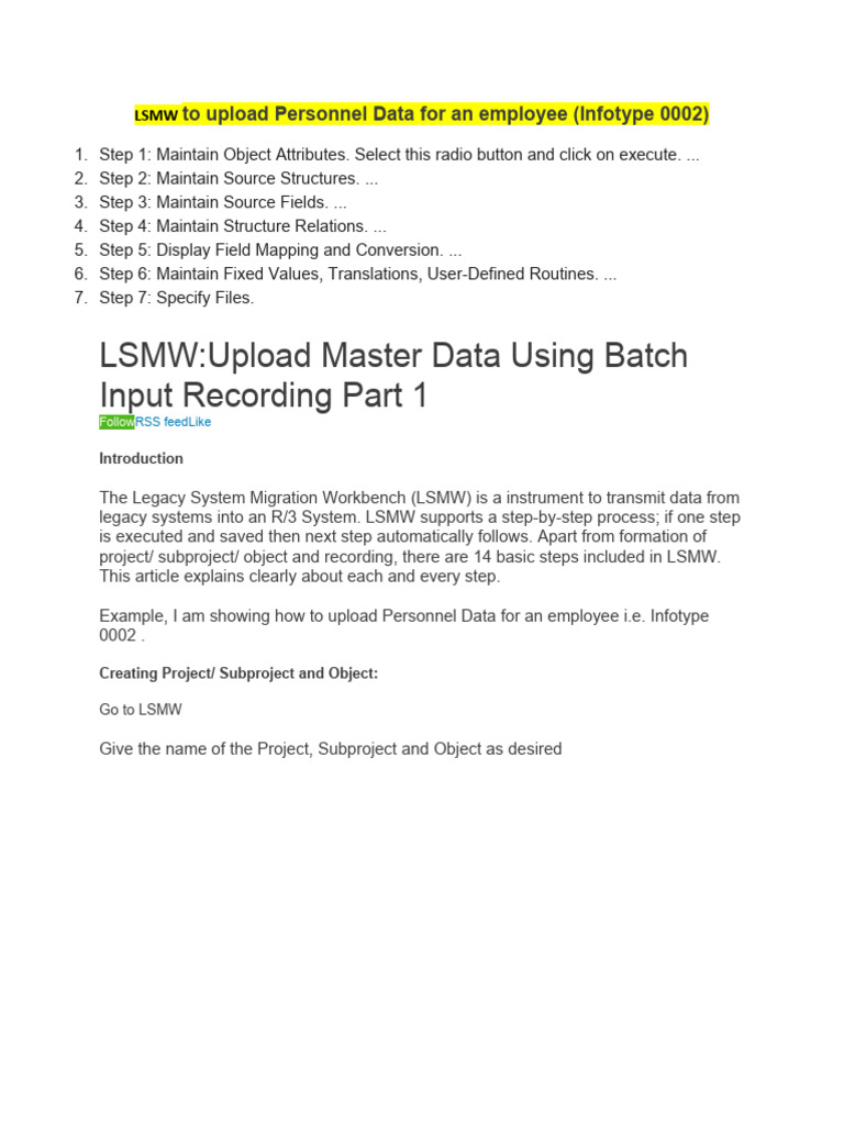 LSMW To Upload HCM Personnel Data Step by Step | PDF