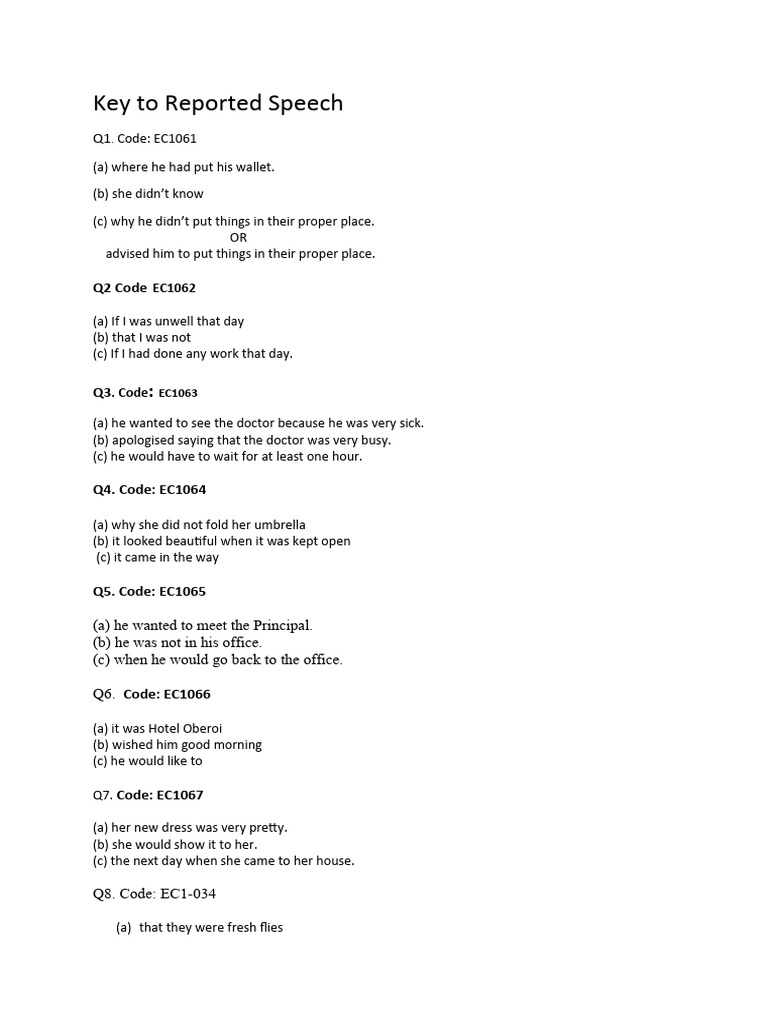 Key To Reported Speech | PDF