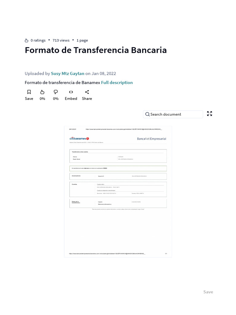 Formato de Transferencia Bancaria - PDF | PDF