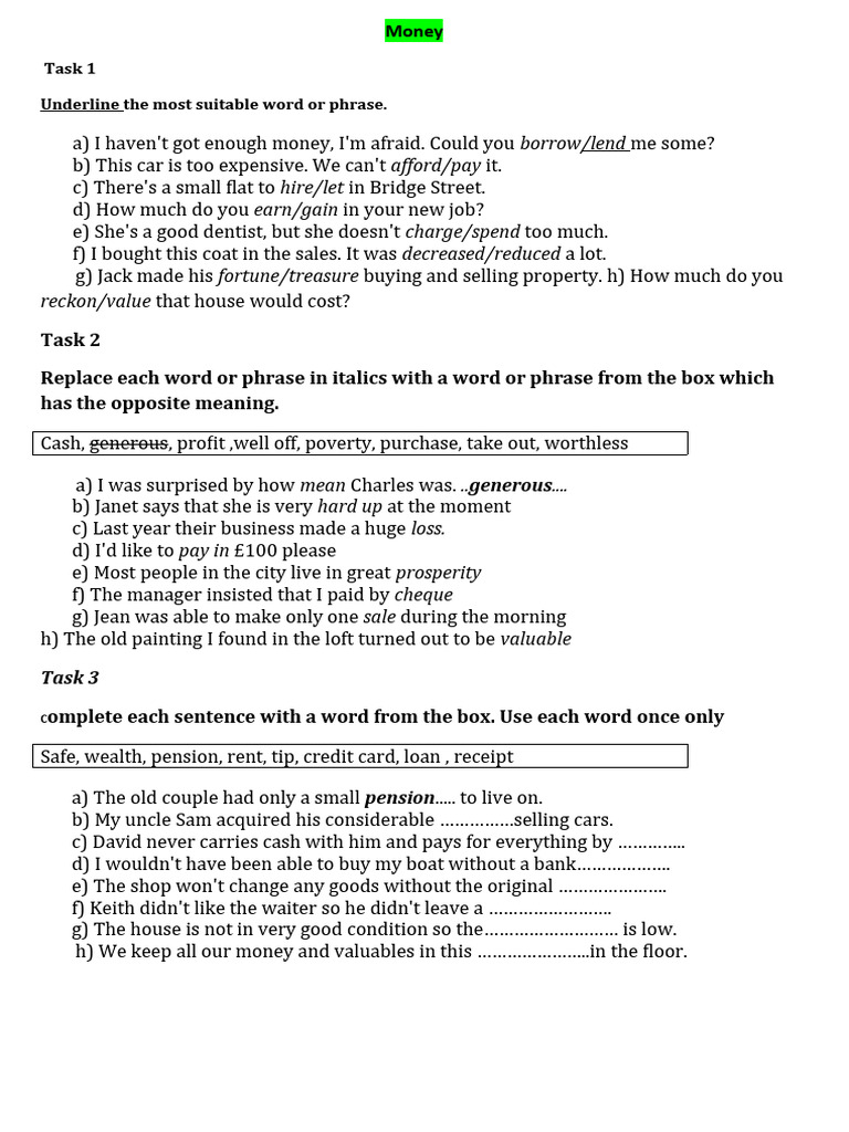 Money_first certificate language practice | PDF | Money | Loans