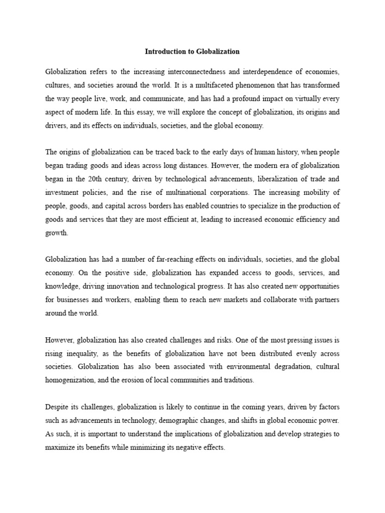 Introduction To Globalization | PDF | Globalization | Economics