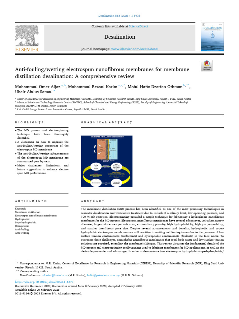 Electrospun Membranes in Desalination | PDF | Science & Mathematics ...
