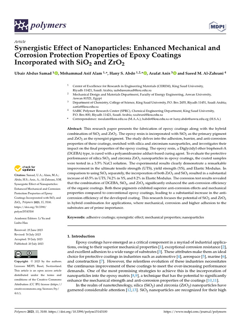 Synergistic Effect of Nanoparticles: Enhanced Mechanical and Corrosion Protection Properties of ...