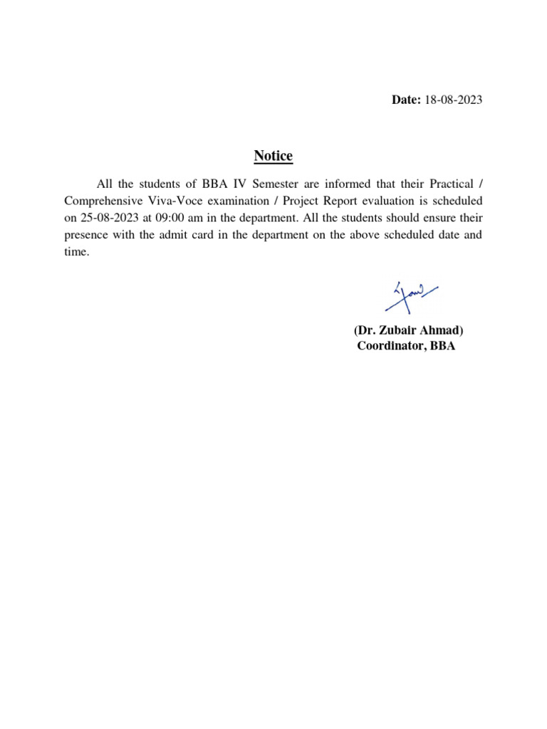 BBA IV Sem Viva Notice Merged | PDF