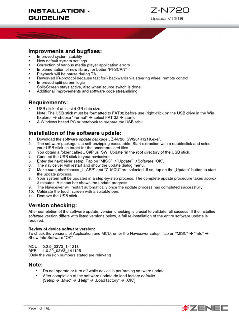 Z-N720 SW1218 Update Preparation and Installation Guide Web Revb ...