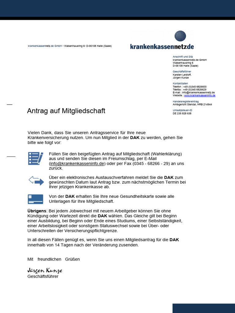 Mitgliedsantrag DAK Gesundheit | PDF