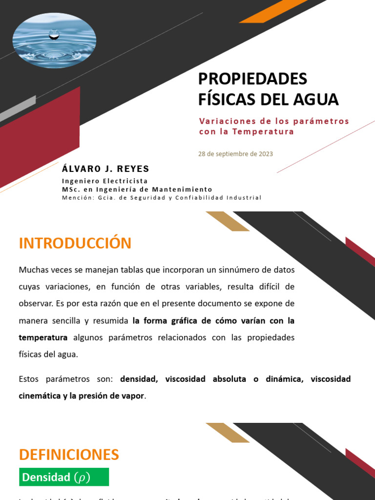 Propiedades Físicas del Agua | PDF | Viscosidad | Densidad