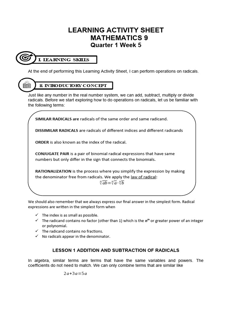 M9-Q2W6 Operations On Radicals | PDF